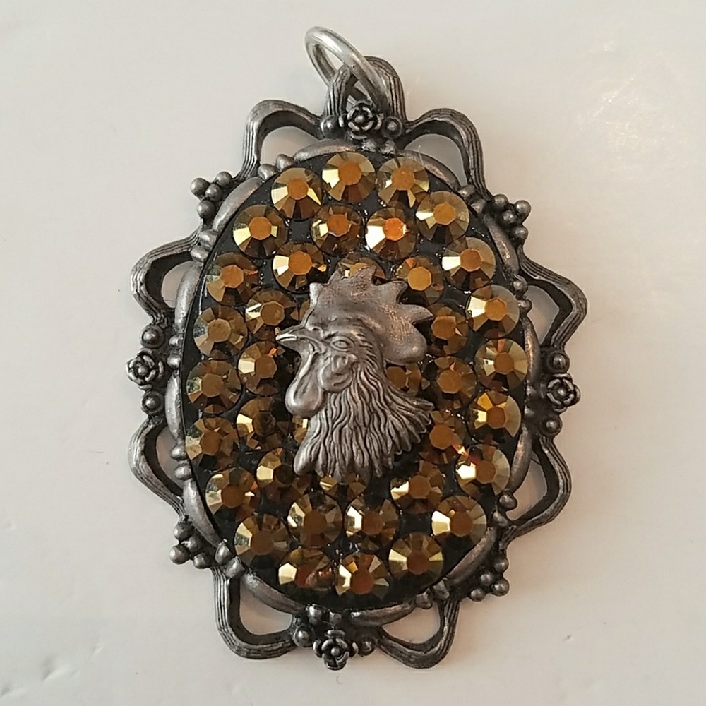 Rhinestone Rooster Necklace Dorado - Gem